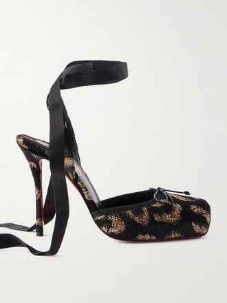 Christian Louboutin Escarpins En Velours À Fil Coupé, Finitions En Satin Et Noeuds Cassia 100 - Noir