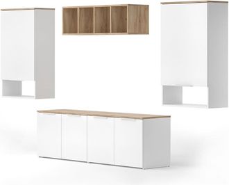 Vicco Wohnwand Wido, Weiß/Sonoma, 5 Teile