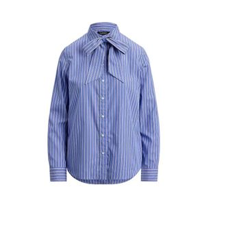 Ralph Lauren Femme, Blouses et Chemises, Bleu, Taille: 46 FR Classic Fit Striped Tie-Neck Shirt