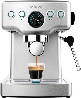 Cecotec Cafetière Express Barista Power Espresso 20 Barista Mini. 1465 W, 20 Bars, Manomètre et Thermobloc, Vaporisateur Orientable et Bras à Double Sortie, C
