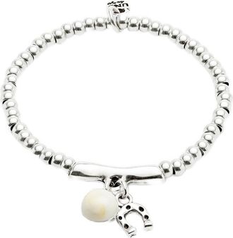 Uno De 50 UNOde50 | Kugelarmband | mit Hufeisen-Anhänger und elfenbeinfarbenem Muranoglas | versilbert mit Sterlingsilber | handgefertigter Schmuck | hergestell