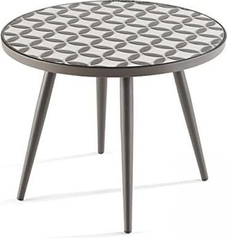 Oviala Table Basse Ronde de Jardin en Acier Gris Plateau en c&eacute;ramique - Tivoli