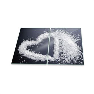 Decorwelt Herdabdeckplatte Abdeckung Ceranfeld Abdeckplatte Schneidebrett 2-Teilig 80x52 Herz Saltz Schwarz- Weiss Spritzschutz Glasplatte Ceranfeldabdeckung He