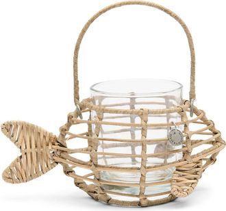Riviera Maison Rivi&egrave;ra Maison - Teelichthalter Klassische Fisch, naturfarbenes Rattan und Glas