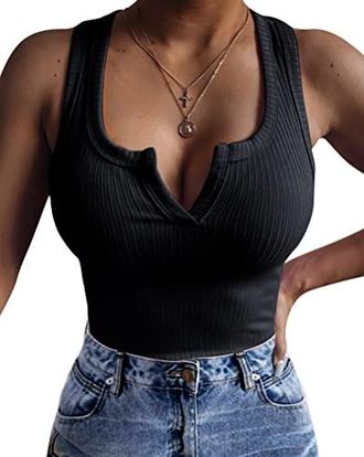 ORANDESIGNE Top Femme Chic Et Élégant Col en V Débardeur Court Sexy Haut sans Manche Bustier Crop Top Tee Shirt Débardeur Côtelé Épaules Dénudées Blouse Chemisier