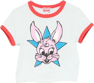 Kenzo Femme, Tops, Bleu, Taille: 36 FR T-shirt Blanc Lapin Étoile Graphique