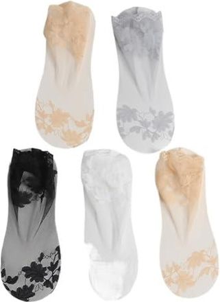 Generico 5 paires de chaussettes de cheville en dentelle transparente, chaussettes invisibles &agrave; coupe basse pour femme, Couleur - 5 paires, Taille Unique
