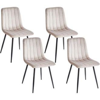 Beliani Esszimmerstuhl 4er Set KALISPELL Samtstoff Beige