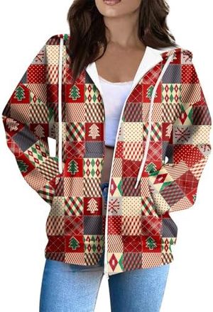 Generic Chandail à capuche de Noël ample pour femme, chandail en coton molletonné surdimensionné pour femme, chandail ample et décontracté pour entraînement, 