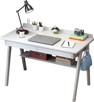 Generic Schreibtisch Holz mit Schubladen, Holz Tisch mit Regalen und Haken,Computertisch Im HeimbüRo, Arbeitstisch Zum Studieren und Schreiben, Nussbaum Massi