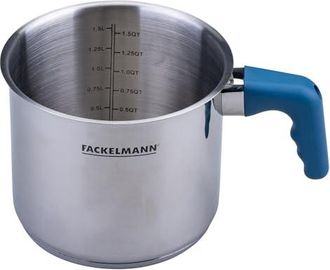 Fackelmann Fackelmann Milchtopf Essential Ø 14 cm aus Edelstahl mit ergonomischem Bakelit-Griff und praktischer Literskala - Ideal für alle Herdarten, Blau
