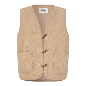 Lollys Laundry Teddyweste mit V-Ausschnitt und Kn&ouml;pfen - - Jackets - Damen - Beige - L