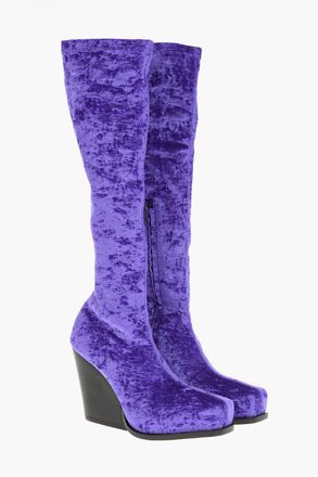 Stella McCartney Knielange Cowboy-Stiefel aus Velours mit quadratischer Spitze und strukturiertem 10.5cm Absatz Stella McCartney