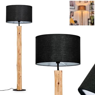 HOFSTEIN Stehleuchte Flemming, Stehlampe aus Holz/MetallStoff in Natur/Schwarz/Wei&szlig;, Leuchte im skandinavischen Design mit rundem Schirm (&Oslash; 50 cm) u. Fu&szlig;schalt