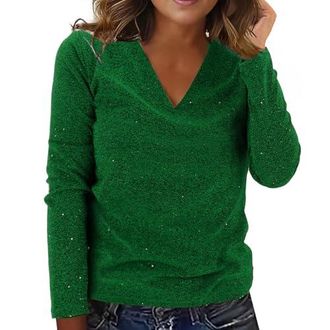 Generic Top femme paillet&eacute; grande taille haut &agrave; paillettes pour femmes au Royaume-Uni, t-shirt d&eacute;contract&eacute; col en V couleur unie pulls molletonn&eacute;s basiques &agrave; 