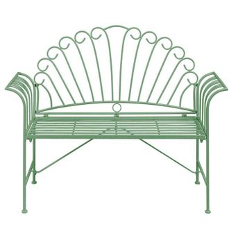 Beliani Banc de Jardin Vintage en M&eacute;tal avec Accoudoirs &Eacute;vas&eacute;s 2 Places Vert Cavinia