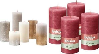 Bolsius Bundle of Bolsius Rustik Stumpenkerzen - Geschenkset mit 6 St&uuml;ck - New Sparkle + Bolsius Rustik Stumpenkerzen - Rot - 4 St&uuml;ck - 13 x 7 cm - L&auml;nge Bren