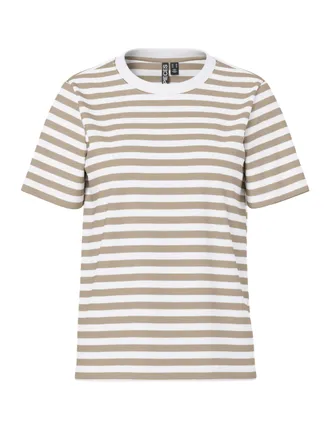 Pieces Damen Pcria Ss Tee Stripes Noos Bc T-Shirt, Silver Mink/Stripes:Bright White,XS