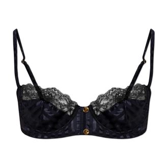 Versace Femme, Sous-v&ecirc;tements, Bleu, Taille: 38 FR Bralette en soie jacquard &agrave; bordure en dentelle