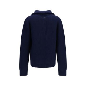 Balenciaga Ribbed Knit Zip Sweatshirt - Blue
