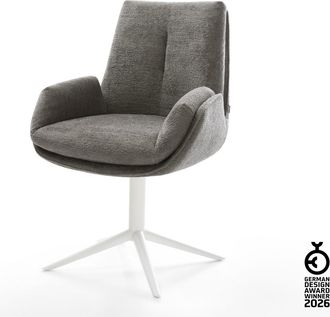 DELIFE Drehstuhl Clea-Flex Boucl&eacute; Soft Schlamm Fu&szlig;kreuz Wei&szlig; 360&deg; drehbar Wippfunktion, Esszimmerst&uuml;hle