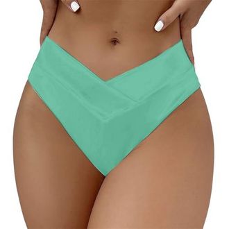 Generic Bas de bikini noir pour femme avec col en V, coupe haute, bas de maillot de bain, coupe moyenne, short de bain long pour homme, Vert menthe., XL
