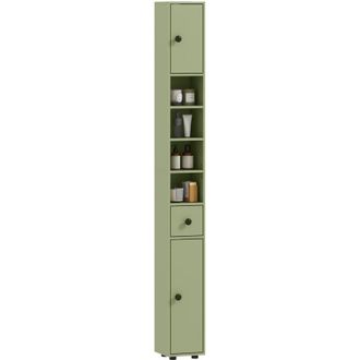 Kleankin Meuble de salle de bain - kleankin - 4 &eacute;tag&egrave;res r&eacute;glables 1 tiroir et 2 placards - 20x20x180cm - vert