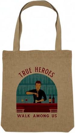 Fabulous Sac Shopping Tote Bag Aspect Lin - True Heroes - Bartender Bar Job Sac de Courses Toile Epaisse 360g Beige Naturel Cabas Port&eacute; Epaule Solide Imprim&eacute; e
