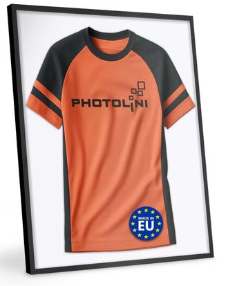 Photolini Bilderrahmen Trikotrahmen Fu&szlig;ball 70x90, Schwarzer Bilderrahmen f&uuml;r Trikot, Rahmen Trikot 90x70 mit Acrylglas zum Aufh&auml;ngen, Jersey Frame mit zweifarb