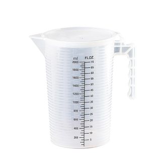 Generic Messbecher mit Deckel 2 Liter, Ø 14 x H: 21.5cm, Kunststoffbecher mit geprägter Maßskalierung außen, geschlossener Griff, 1- und ml-Liter- Einteilung,