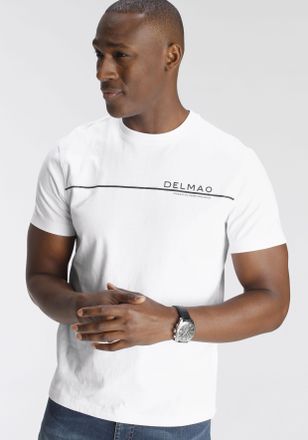 DELMAO T-Shirt DELMAO, Herren, Gr. 4XL (68/70), wei&szlig;, Single Jersey, Obermaterial: 100% Baumwolle, bedruckt, normal, Rundhals, abgesteppte Kante, Shirts T-Sh