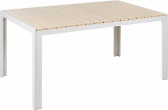 Beliani Gartentisch Beige und Wei&szlig; Aluminium Kunstholz Rechteckig 150x90 cm f&uuml;r 6 Personen Modern f&uuml;r Terrasse Garten Ausstattung