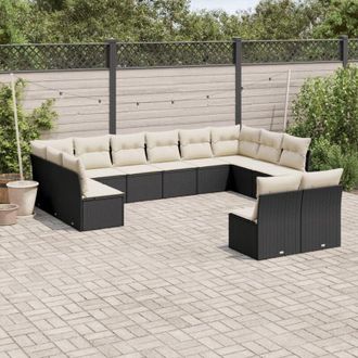 vidaXL Vidaxl - Salon de jardin 12 pcs avec coussins noir r&eacute;sine tress&eacute;e