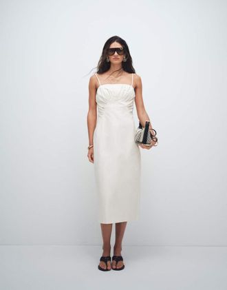 Topshop Robe mi-longue de qualit&eacute; sup&eacute;rieure &agrave; buste fronc&eacute; - Cr&egrave;me-Vert