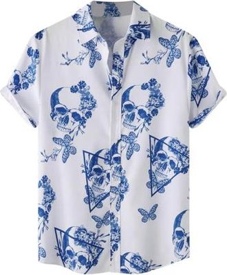 Generic 2026 Halloween Chemise à manches courtes pour homme Cardigan Top Doux Confortable Multicolore Imprimé floral festif Style décontracté, bleu clair, XXL