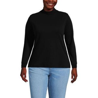 Lands End Stehkragen-Shirt, Damen, Gr&ouml;&szlig;e:48-50 plus, Schwarz, Baumwolle, by Lands End