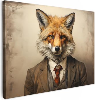 MuchoWow © Wandbilder 70x50 cm Wohnzimmer Wanddeko Schlafzimmer Zimmerdeko Fotowand Zimmer Deko Wand Dekoration Wall Art Vintage - Fuchs - Anzug - Tiere - Hell