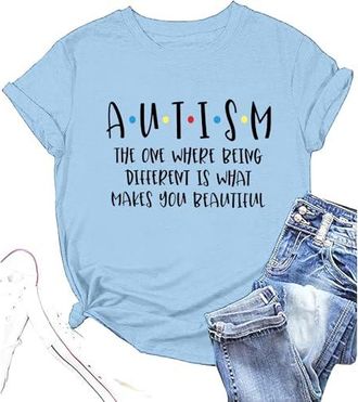 Generic Hauts d&eacute;t&eacute; pour femmes de sensibilisation &agrave; lautisme - D&eacute;contract&eacute; 2025 - Coupe ample - Pour sortir - Graphique - Tendance - Col rond - Printemps 2025