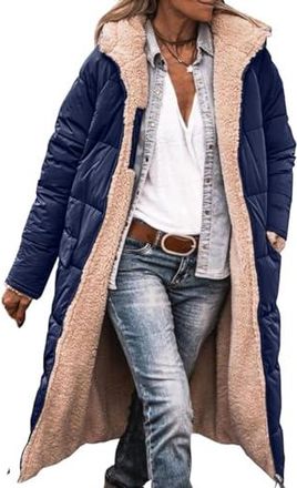 Generic Manteaux dhiver pour femme - Long manteau dhiver pour femme - Manteau chaud double face - Manteau long doubl&eacute; en polaire - Veste longue rembourr&eacute;e &agrave; c