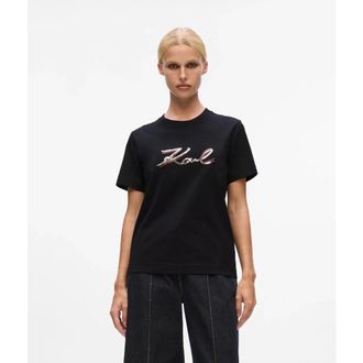 Karl Lagerfeld Femme, Tops, Noir, Taille: 36 FR Sequin Logo T-shirt
