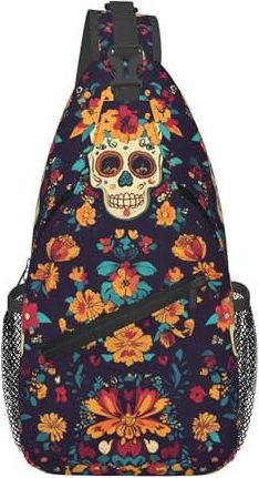 Generic Sacoche Tactique Fleur squelette Mexique Fleur cr&acirc;ne Multifonction Sling Sac &agrave; Bandouli&egrave;re Polyester Sac Poitrine pour &eacute;cole Cyclisme Randonn&eacute;e