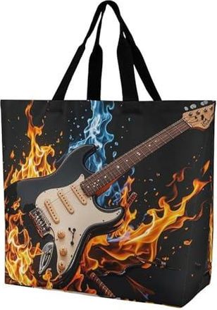 Generic Musique De Guitare &Eacute;lectrique Sac Courses R&eacute;utilisable Sacs De Courses Grand Sac &Agrave; Bandouli&egrave;re Pour Quotidienne Plage Gym