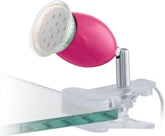 Eglo Klemmlampe Brivi, Schreibtisch Kunststoff, Stahl in transparent, Chrom, Stahl in pink GU10 Fassung warmwei&szlig;