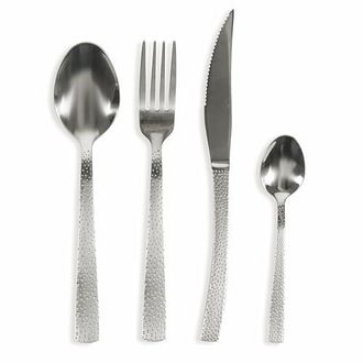 Villa D'Este Home Tivoli 24-teiliges Besteckset aus Edelstahl, Griffe in Hammerschlagoptik, silber matt, Stone