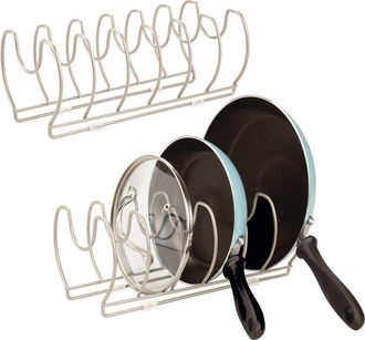 mDesign 2er-Set Geschirrablage für Kochtöpfe, Deckel und Pfannen - kompakter Topfdeckelhalter aus Metall für den Küchenschrank - platzsparender Ständer für Ko