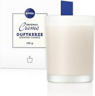 Nivea Original Creme Duftkerze, schlichte Duftkerze im Glas mit der bekannter NIVEA Creme-Note, zart duftende Kerze im Milchglas-Beh&auml;lter (120 g)