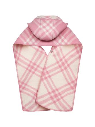 Burberry Womens Hooded Scarf Pink Check Wool Scarfs