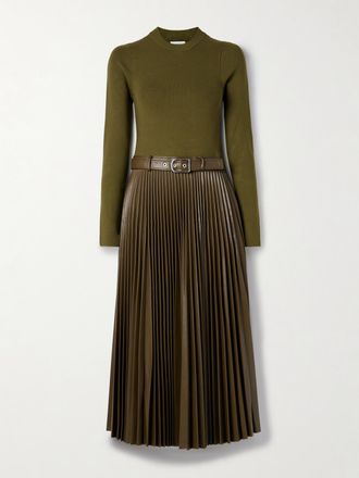 SIMKHAI Abilene Midikleid Aus Rippstrick Mit Plissee Und G&uuml;rtel - Gr&uuml;n