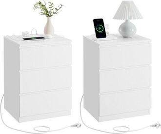 Vasagle Vasagle - Lot de 2 Tables de Chevet avec Multiprise, 3 Tiroirs, 2 Prises ca, 2 Ports usb, Façades de Tiroirs Biseautées, pour Salon, Chambre, Bureau