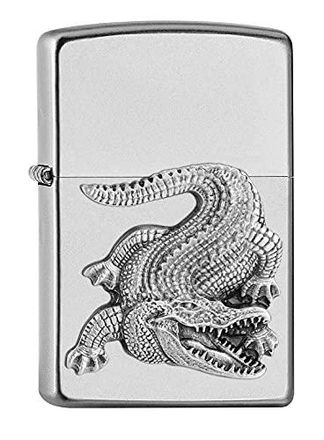 Zippo Sturmfeuerzeug - Krokodil - Emblem - Wiederverwendbar - Windfestes Benzinfeuerzeug - Geschenkbox - Made in USA
